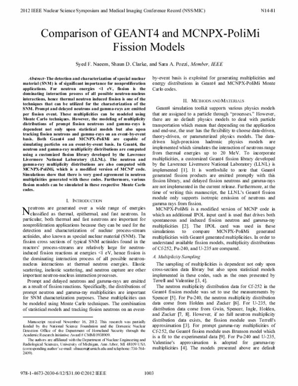 (PDF) Comparison of GEANT4 and MCNPX-PoliMi fission models