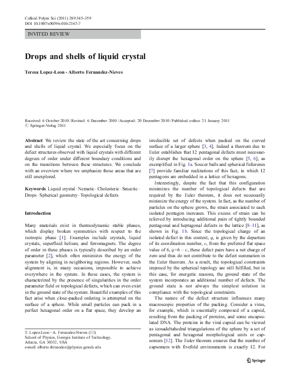 (PDF) Drops and shells of liquid crystal