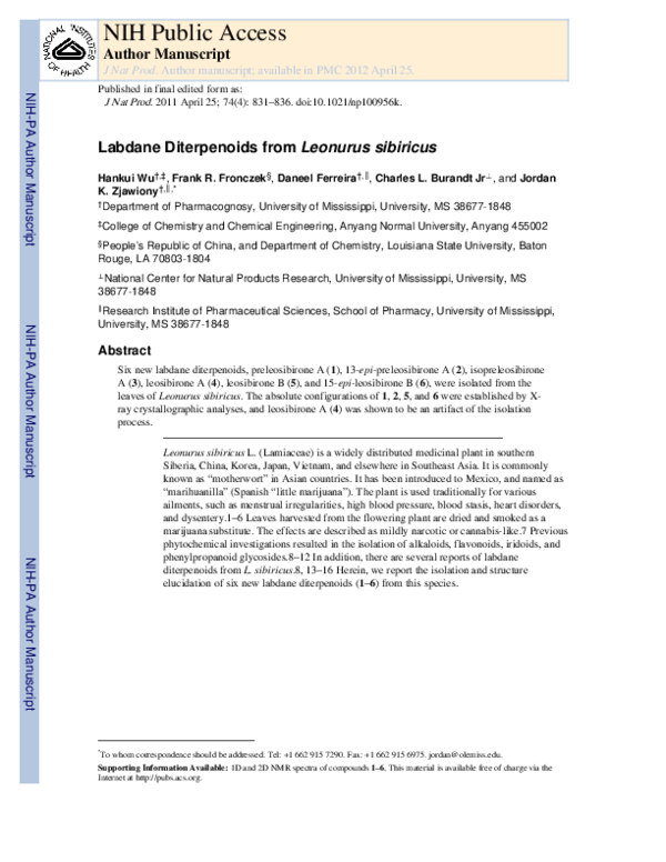 (PDF) Labdane Diterpenoids from Leonurus sibiricus