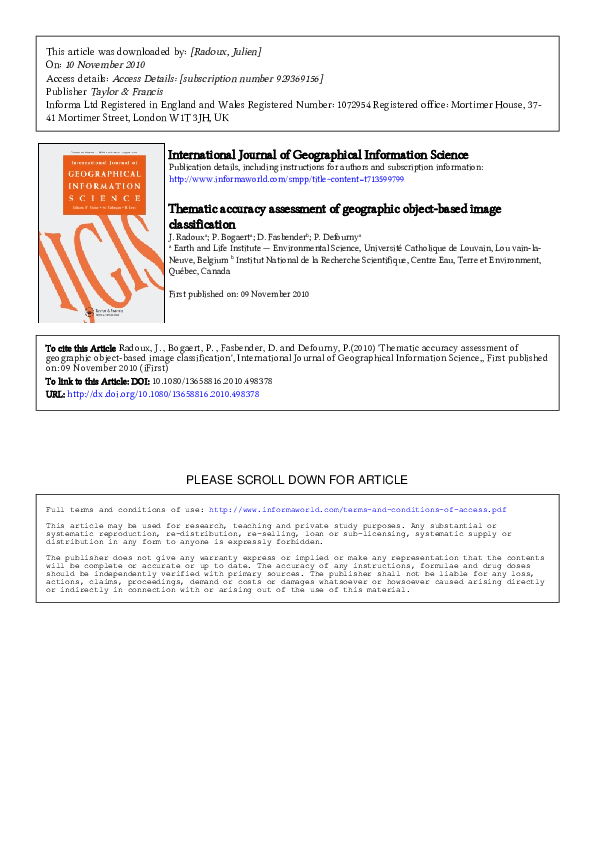 Pdf Thematic Accuracy Assessment Of Geographic Object Based Image