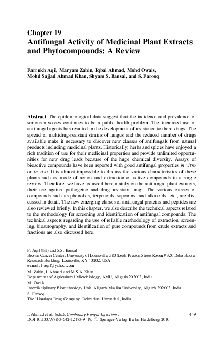 (PDF) Antifungal Activity of Medicinal Plant Extracts and ...
