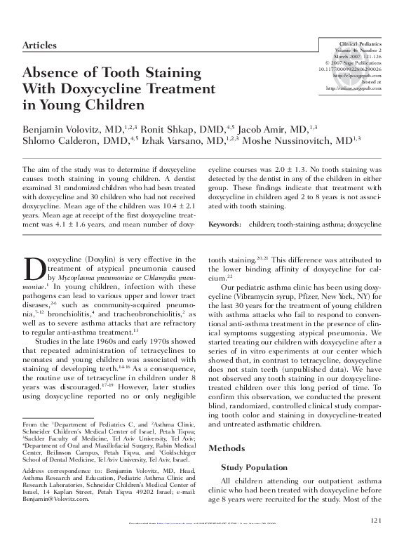 (PDF) Absence of tooth staining with doxycycline treatment in young ...