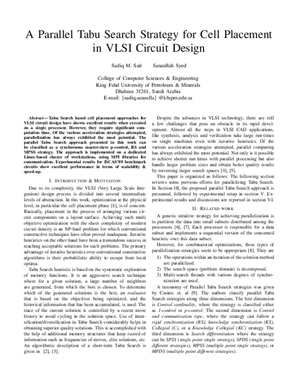 (PDF) A Parallel Tabu Search Strategy for Cell Placement in VLSI Circuit Design | Sadiq M Sait ...