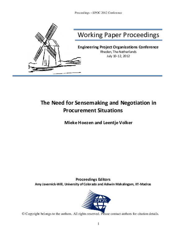 (PDF) The need for sensemaking and negotiation in procurement situations