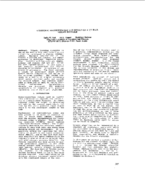 Pdf A Systolic Algorithm For Vlsi Design Of A Rate Viterbi Decoder