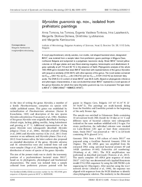 (PDF) Myroides guanonis sp. nov., isolated from prehistoric paintings