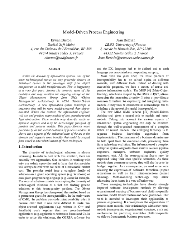 (PDF) Model driven process engineering | Jean Bezivin - Academia.edu