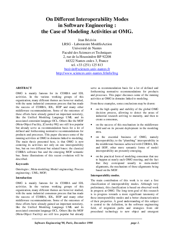 (PDF) On Different Interoperability Modes in Software Engineering : the Case of Modeling ...