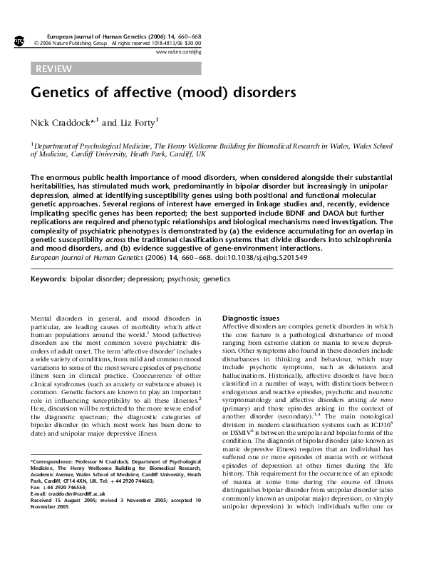 (PDF) Genetics of affective (mood) disorders