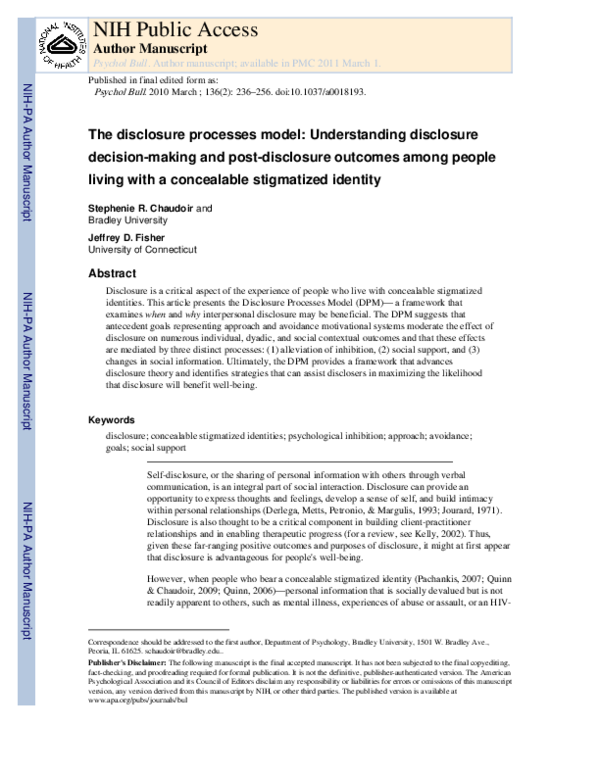 (PDF) The disclosure processes model: Understanding disclosure decision ...