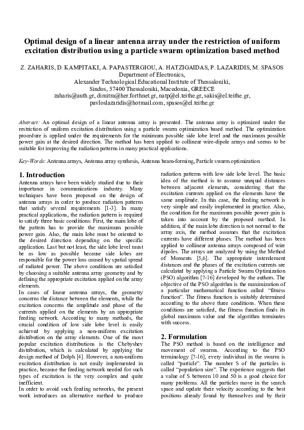 (PDF) Optimal design of a linear antenna array under the restriction of uniform excitation ...