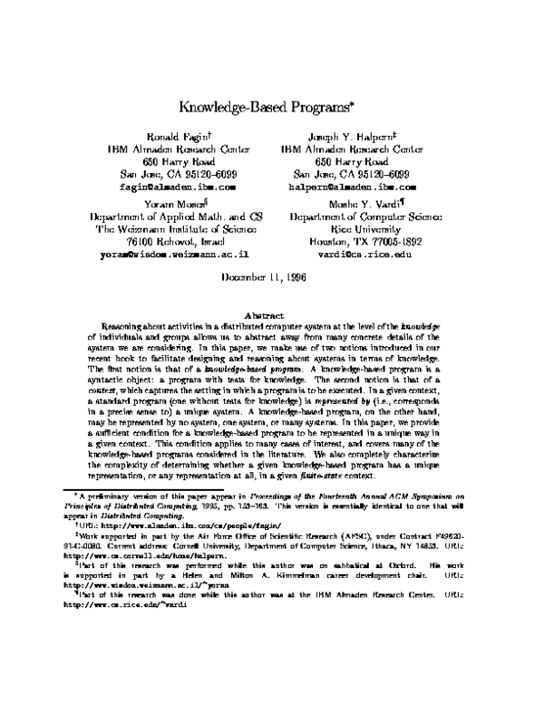 (PDF) Knowledge-based programs | Joe Halpern - Academia.edu