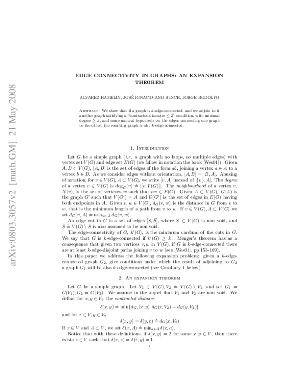 (PDF) Edge Connectivity in Graphs: An Expansion Theorem