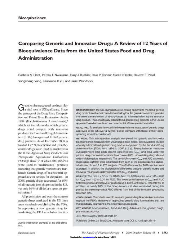 (PDF) Comparing Generic and Innovator Drugs: A Review of 12 Years of ...