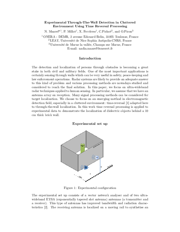 Pdf Experimental Through The Wall Detection In Cluttered Environment Using Time Reversal