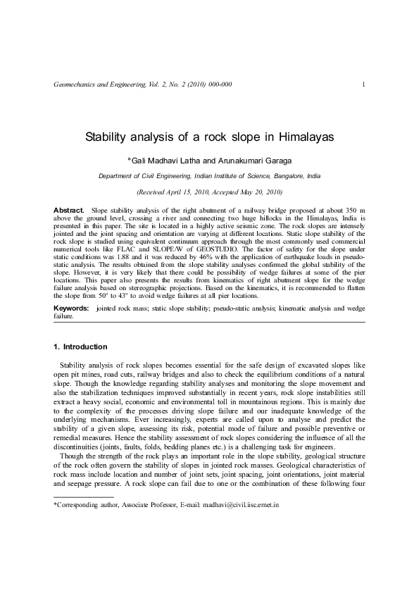 (PDF) Stability analysis of a rock slope in Himalayas