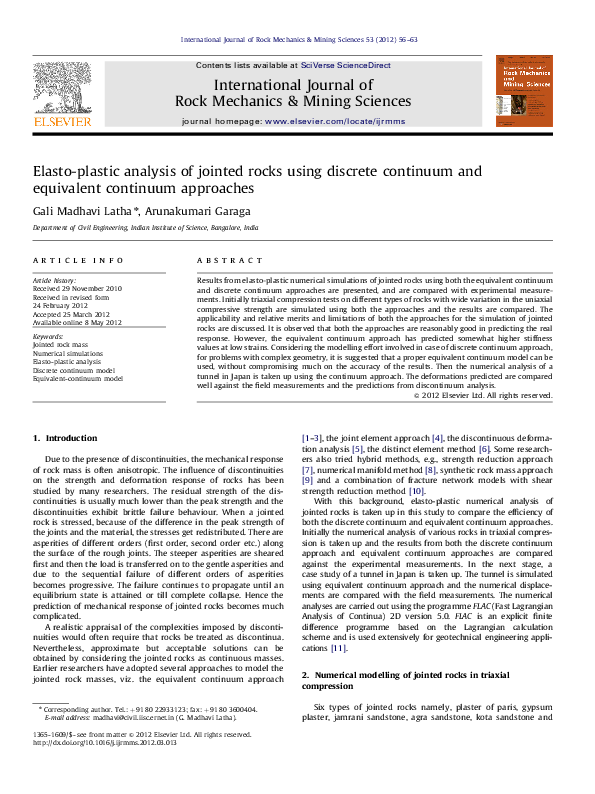 (PDF) Elasto-plastic analysis of jointed rocks using discrete continuum and equivalent continuum ...