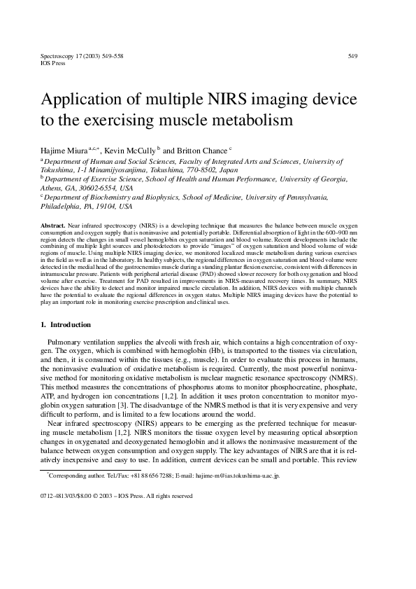 (PDF) Application of Multiple NIRS Imaging Device to the Exercising ...