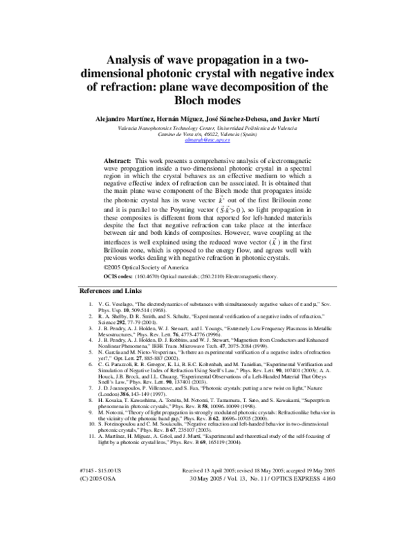 (PDF) Analysis of Wave Propagation In a Two-Dimensional Photonic Crystal With Negative Index of ...