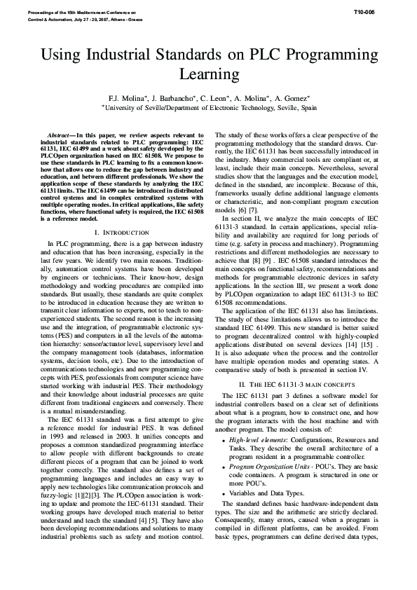 (PDF) Using industrial standards on PLC programming learning