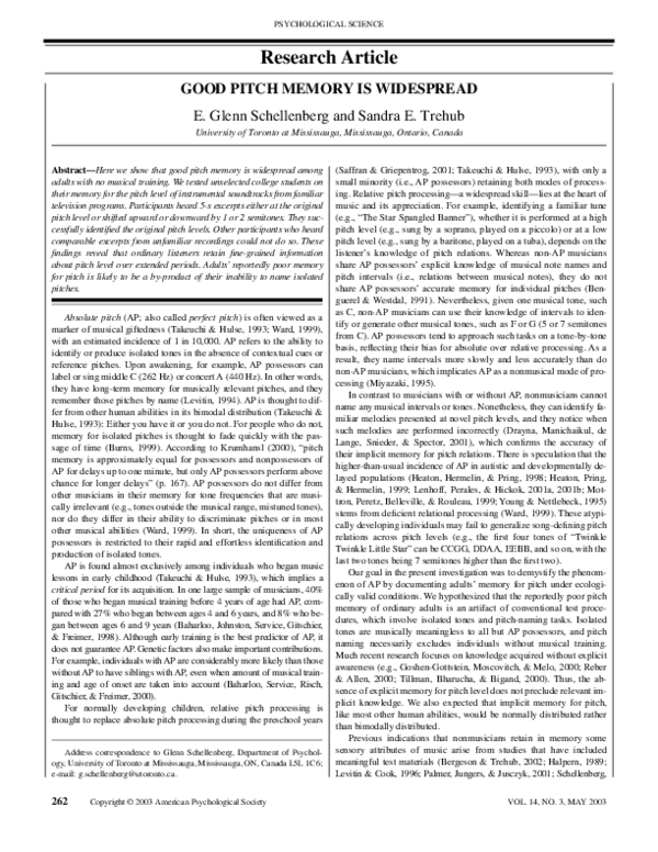 (PDF) Good pitch memory is widespread