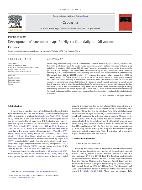 (PDF) Development of isoerodent maps for Nigeria from daily rainfall amount