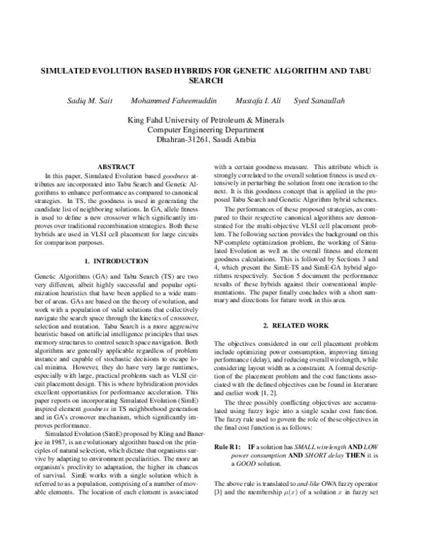 (PDF) Simulated Evolution Based Hybrids for Genetic Algorithm and Tabu ...