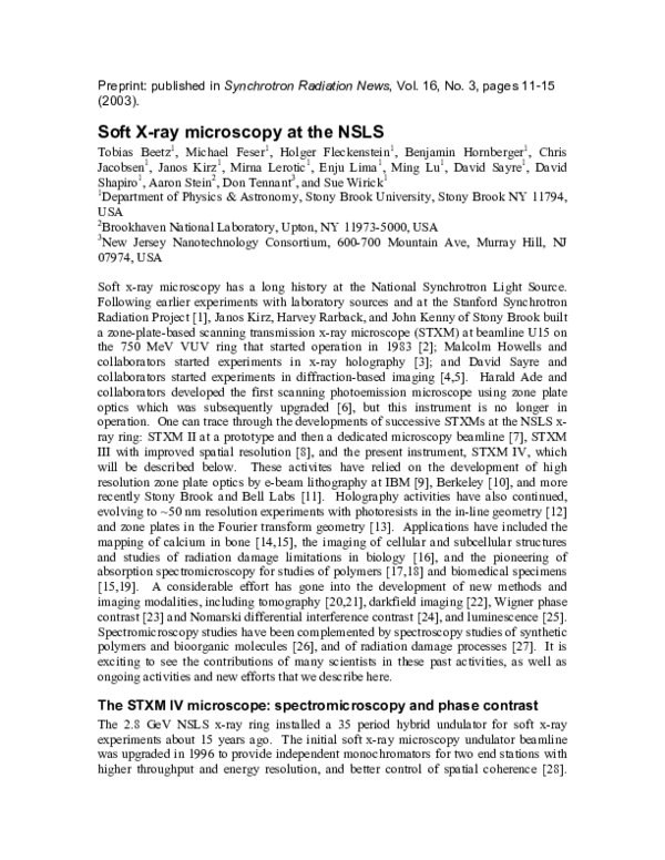(PDF) Soft x‐ray microscopy at the NSLS