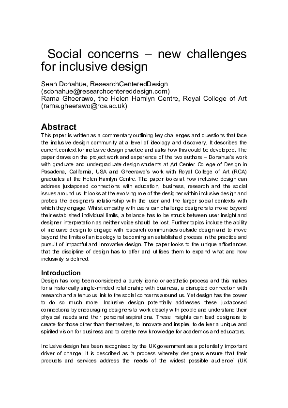 (PDF) Social concerns – new challenges for inclusive design