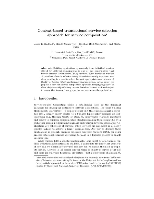 (PDF) Context-based transactional service selection approach for service composition? | Marta ...