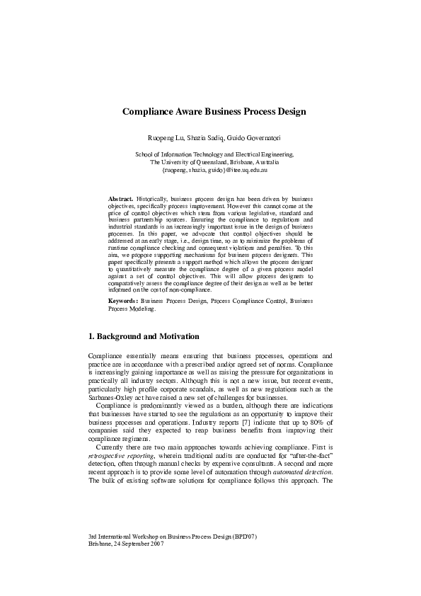 Pdf Compliance Aware Business Process Design