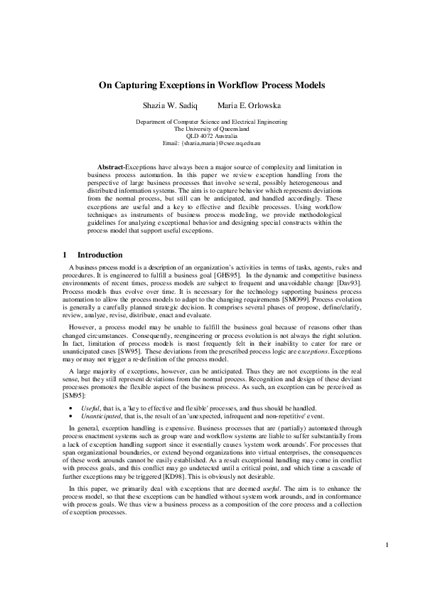 Pdf On Capturing Exceptions In Workflow Process Models