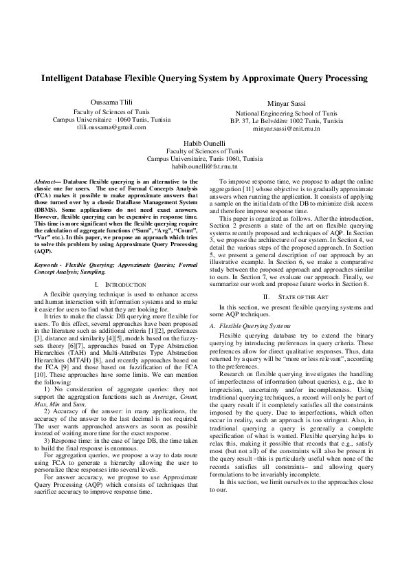 Pdf Intelligent Database Flexible Querying System By Approximate Query Processing 