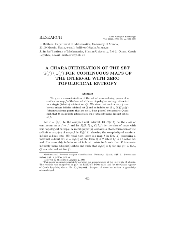 (PDF) A CHARACTERIZATION OF THE SET Ω (f)\ ω (f) FOR CONTINUOUS MAPS OF THE INTERVAL WITH ZERO ...