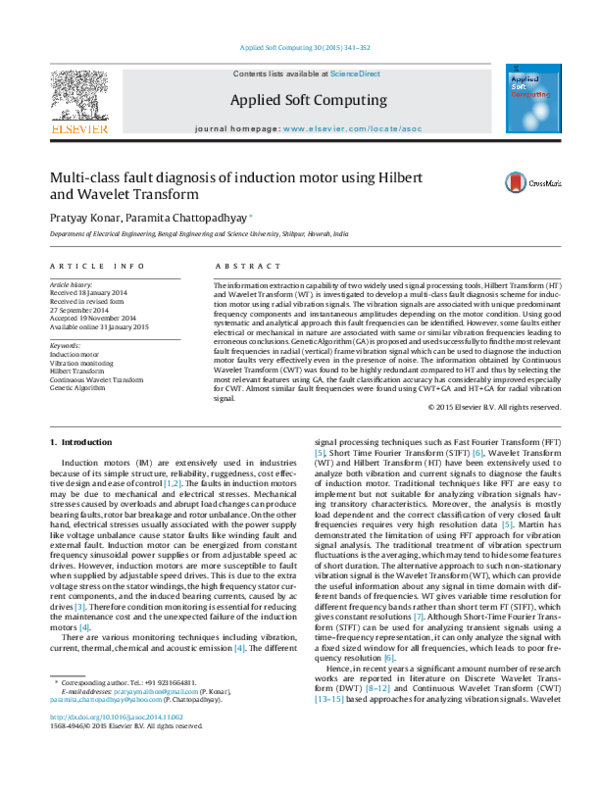 (PDF) Multi-Class Fault Diagnosis of Induction Motor Using Hilbert and Wavelet Transform