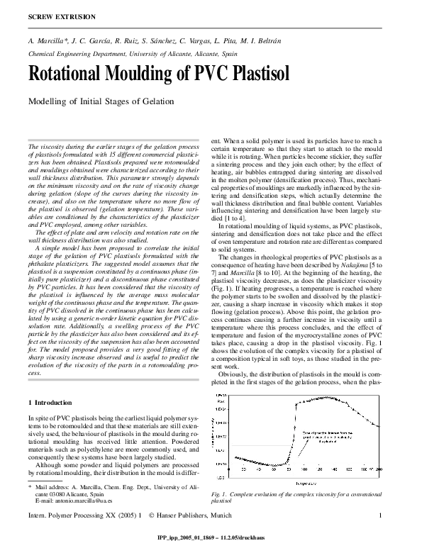 (PDF) Rotational moulding of PVC plastisol. Modelling of initial stages ...