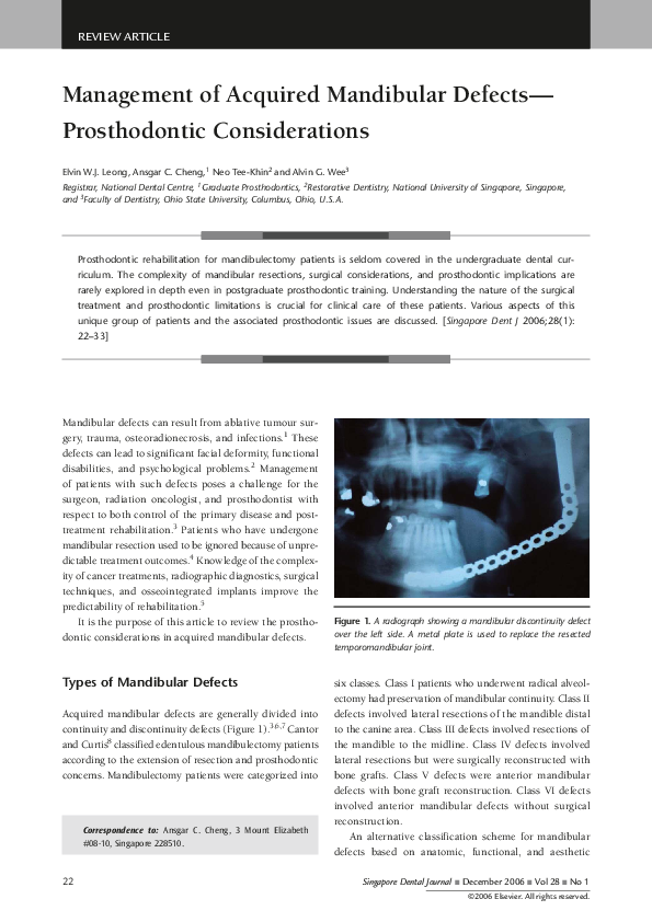 (PDF) Management of acquired mandibular defects--prosthodontic ...