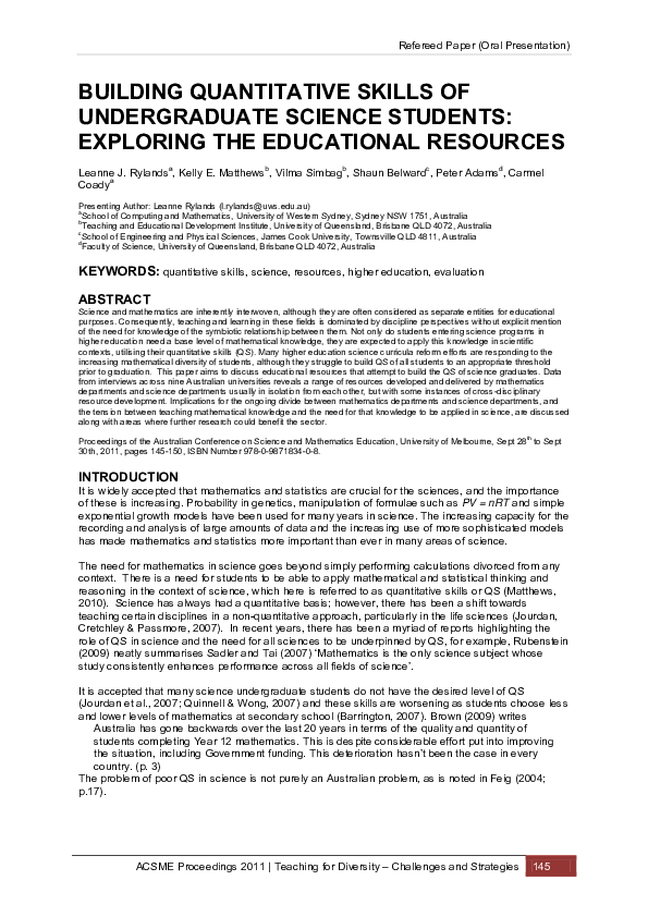 (PDF) Building Quantitative Skills of Undergraduate Science Students ...