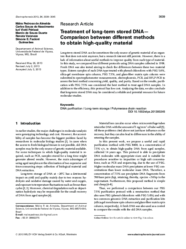 (PDF) Treatment of long-term stored DNA-Comparison between different ...
