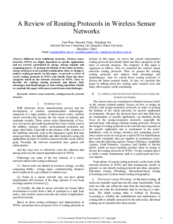 (PDF) Review of Routing Protocols in Wireless Sensor Networks