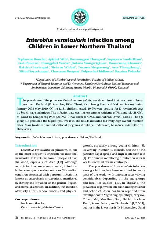 (PDF) Enterobius vermicularis infection among children in lower ...