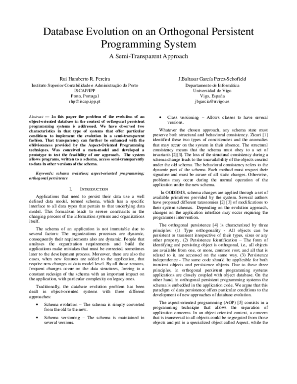 (PDF) Database evolution on an orthogonal persistent programming system: A semi-transparent approach