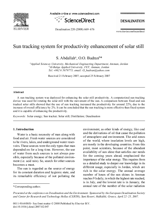 (PDF) Sun tracking system for productivity enhancement of solar still