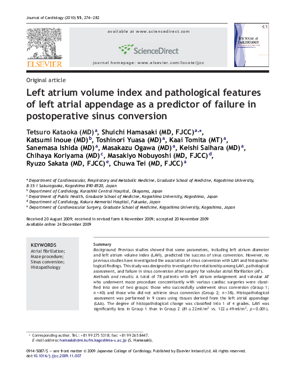 (PDF) Left atrium volume index and pathological features of left atrial appendage as a predictor ...