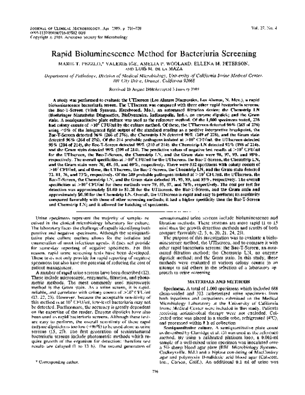 (PDF) Rapid bioluminescence method for bacteriuria screening