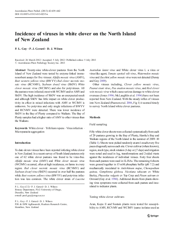 (PDF) Incidence of viruses in white clover on the North Island of New ...