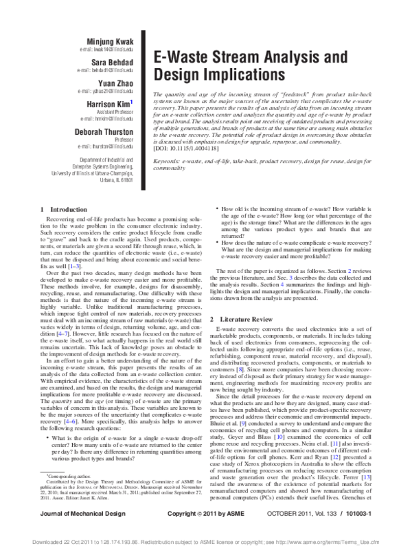 (PDF) E-Waste Stream Analysis and Design Implications
