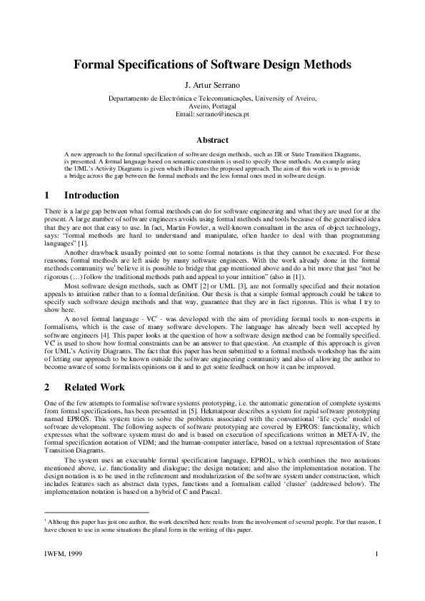 (PDF) Formal Specifications of Software Design Methods