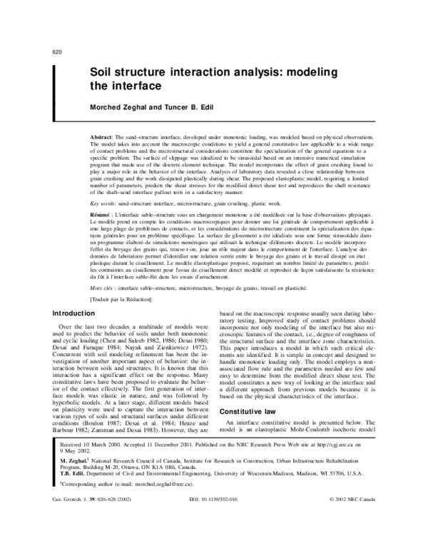 (PDF) Soil structure interaction analysis: modeling the interface