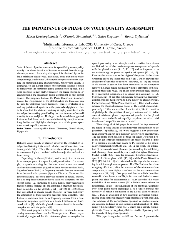 (PDF) The importance of phase on voice quality assessment
